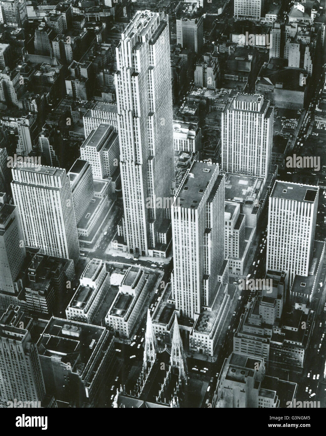 An aerial view of New York's Rockefeller Center, showing the ...