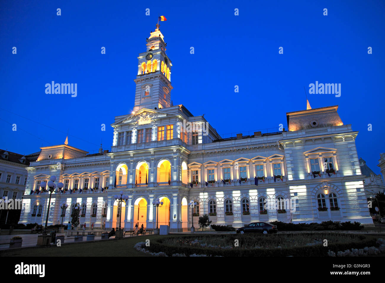 Romania, Crisana, Arad, Town Hall, night Stock Photo - Alamy