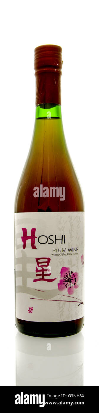 Winneconne, WI - 8 June 2016: Bottle of Hoshi plum wine on an isolated ...