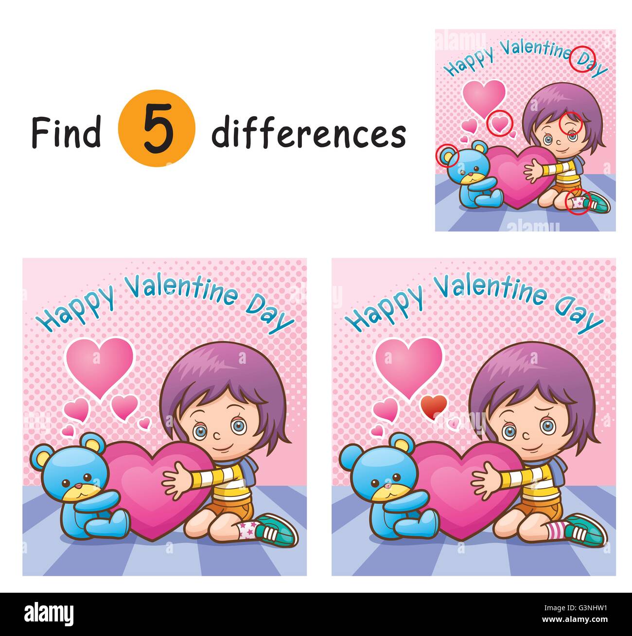 Vector Illustration of Game for children find differences - Girl Stock ...