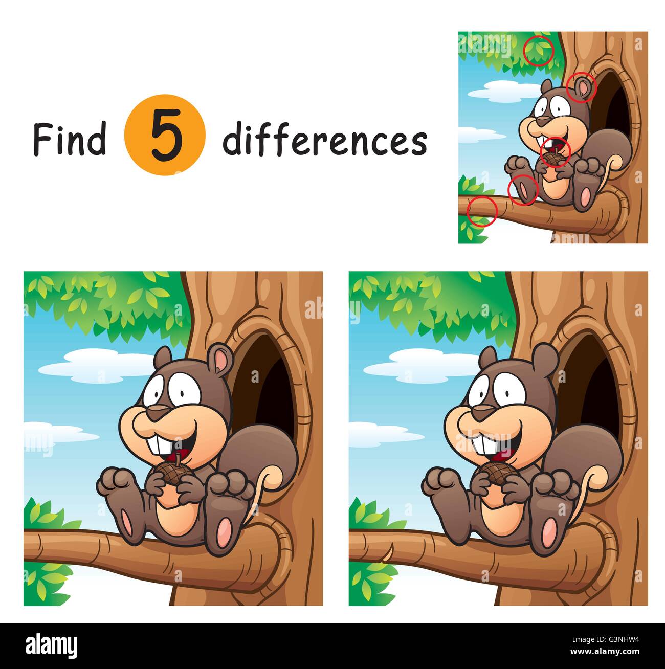 Vector Illustration of Game for children find differences - Squirrel ...