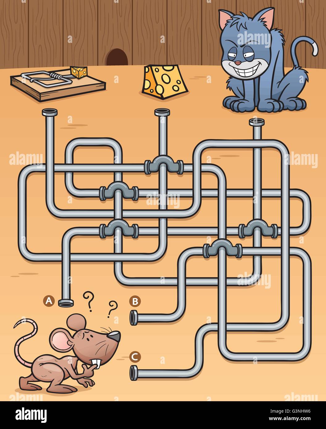 Vector Illustration of Education Maze Game Rat with food Stock Vector ...