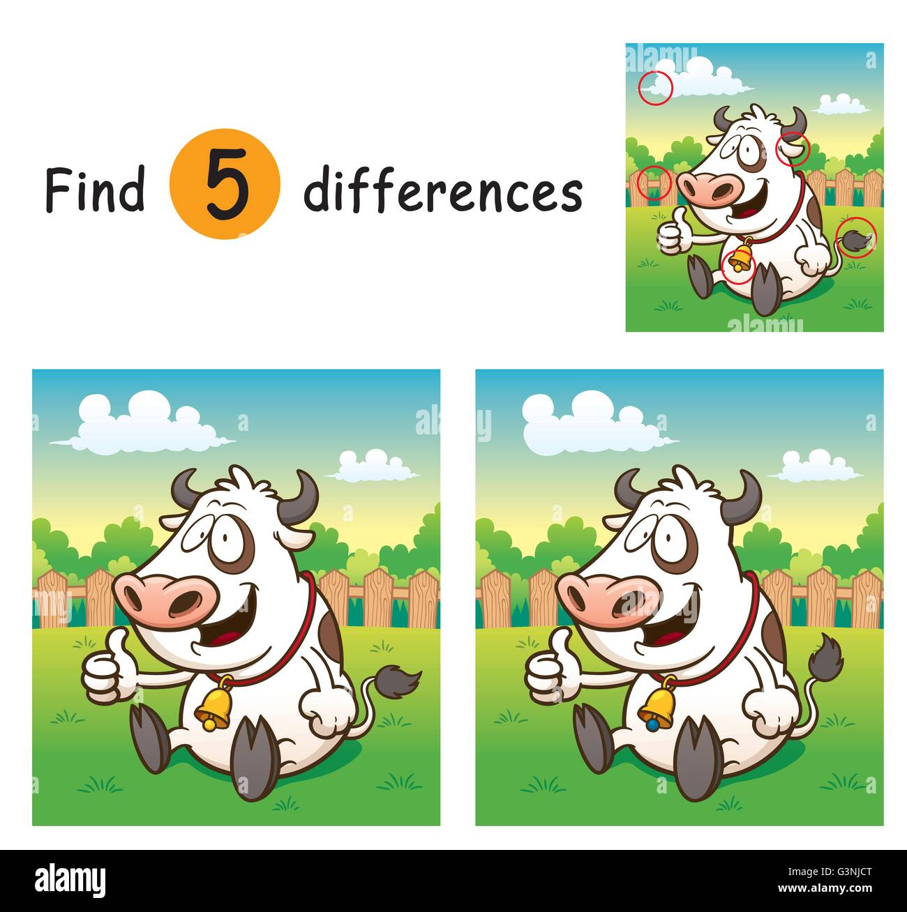 Vector Illustration of Game for children find differences - Cow Stock ...