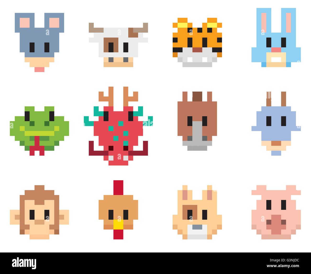 Vector illustration of Chinese Zodiac animal cartoon - Pixel art style ...