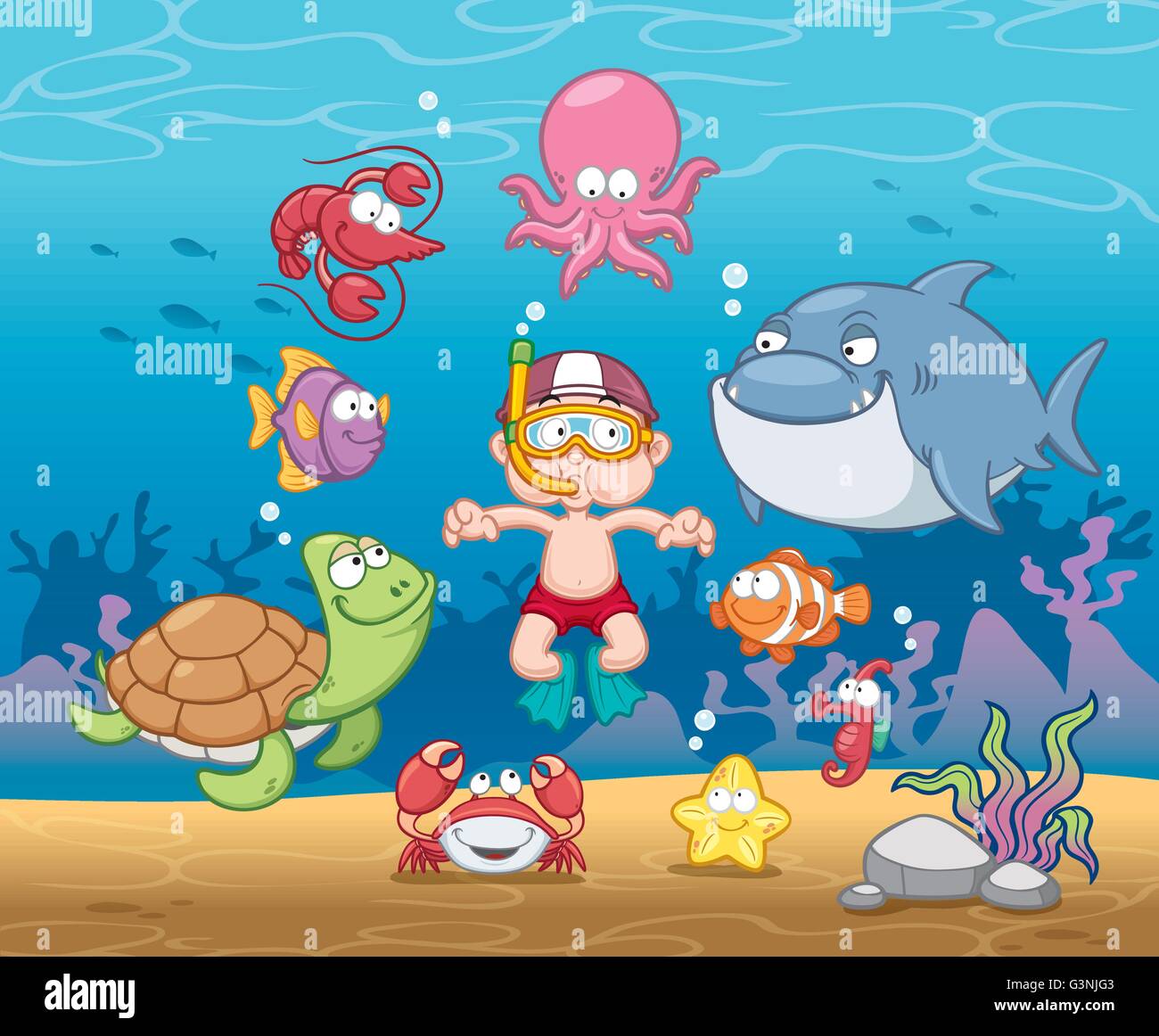 Vector illustration of Snorkeling boy under the sea Stock Vector Image ...