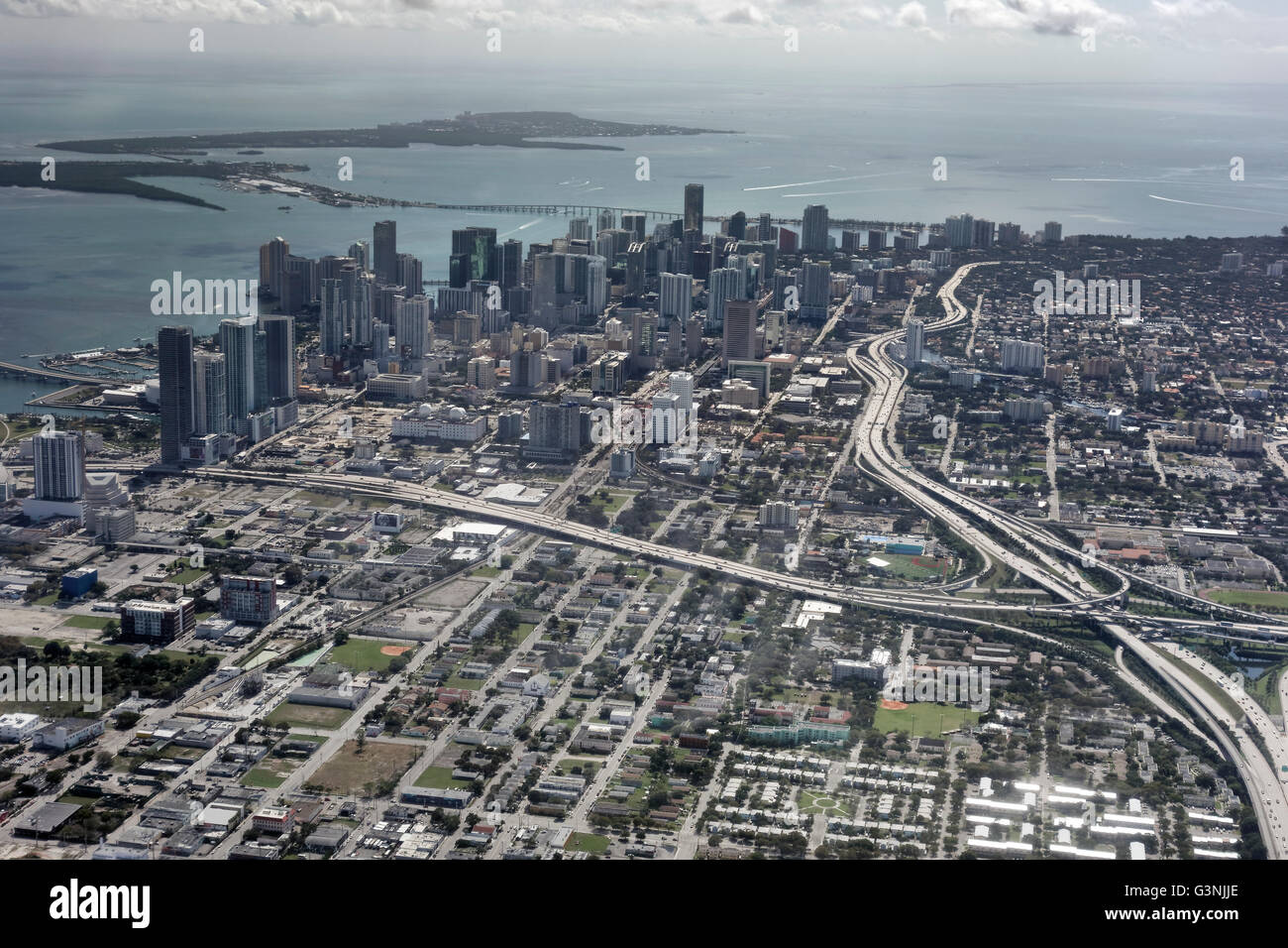 Aerial view, traffic junction, Downtown Miami, Florida, USA Stock Photo ...