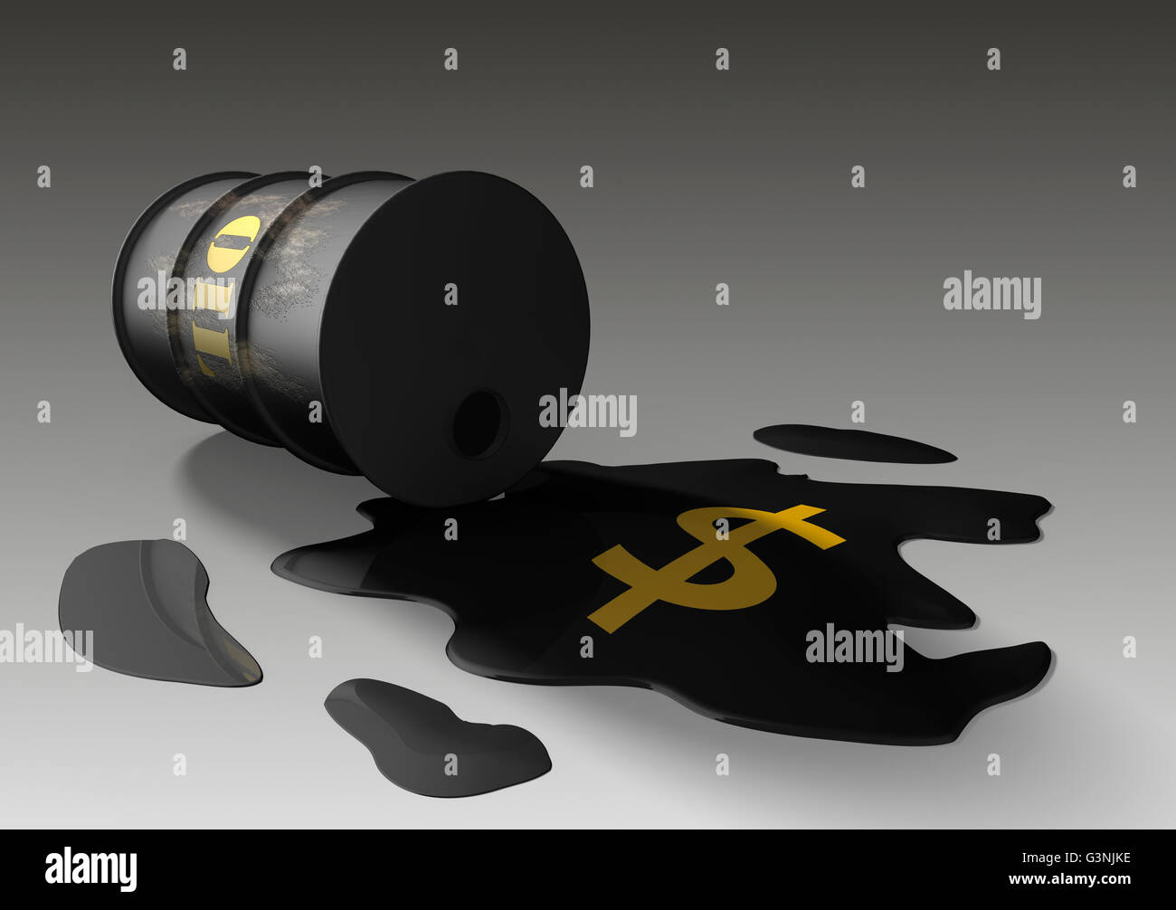 Lying Oil barrel, spilled oil with dollar sign, oil price Stock Photo ...