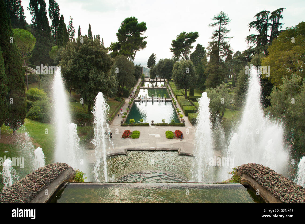 The level gardens and fish ponds at Villa d'Este gardens, Tivoli, Lazio ...
