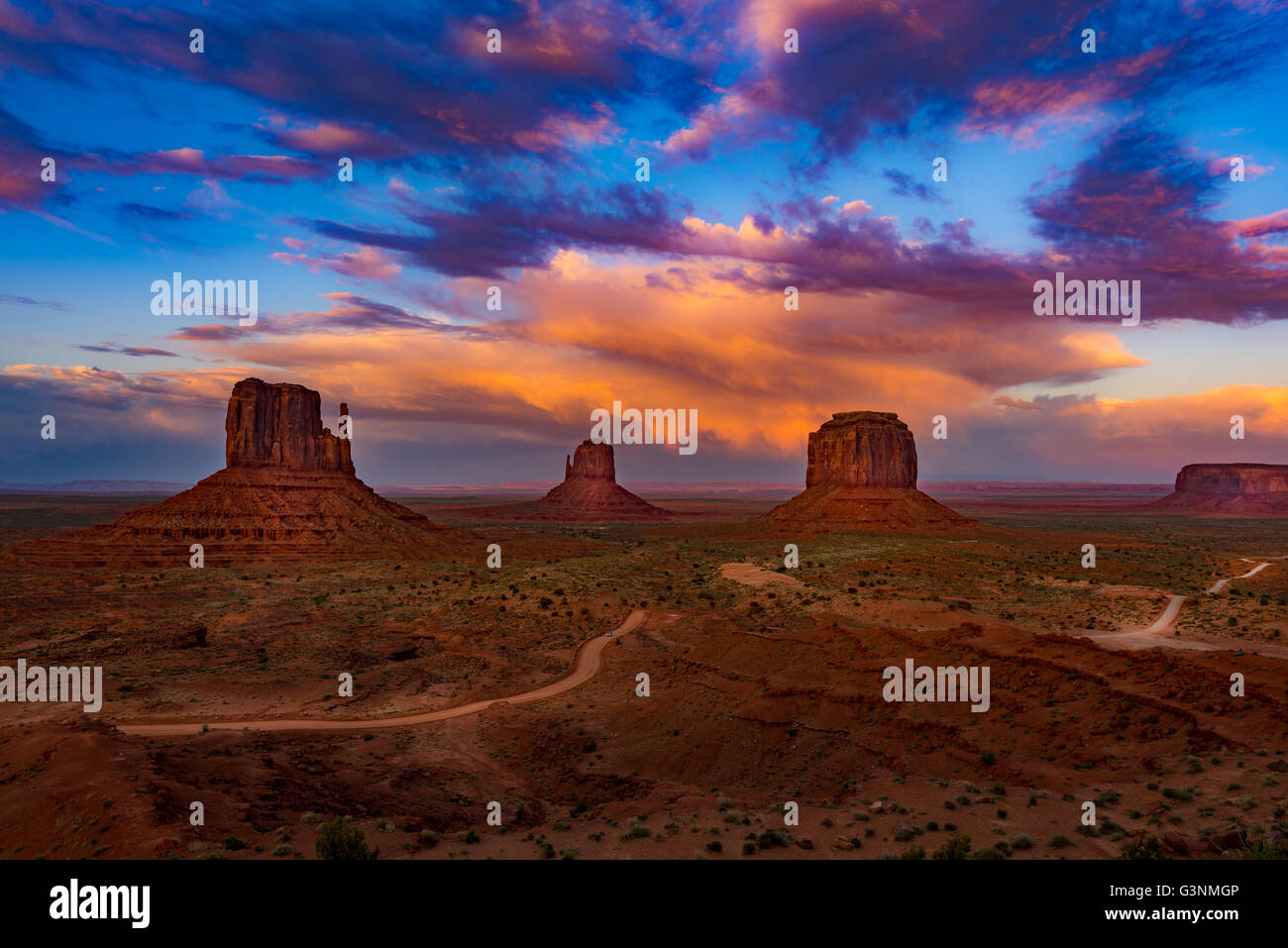 West, East and Merrick Butte, The Mittens at Sunset, Monument Valley ...