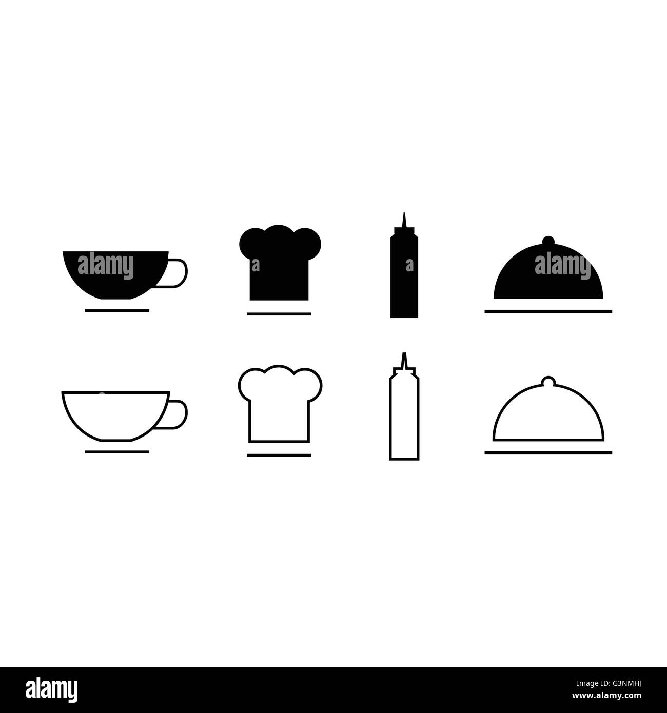 Set of trendy thin modern dining icons in select and deselect Stock ...