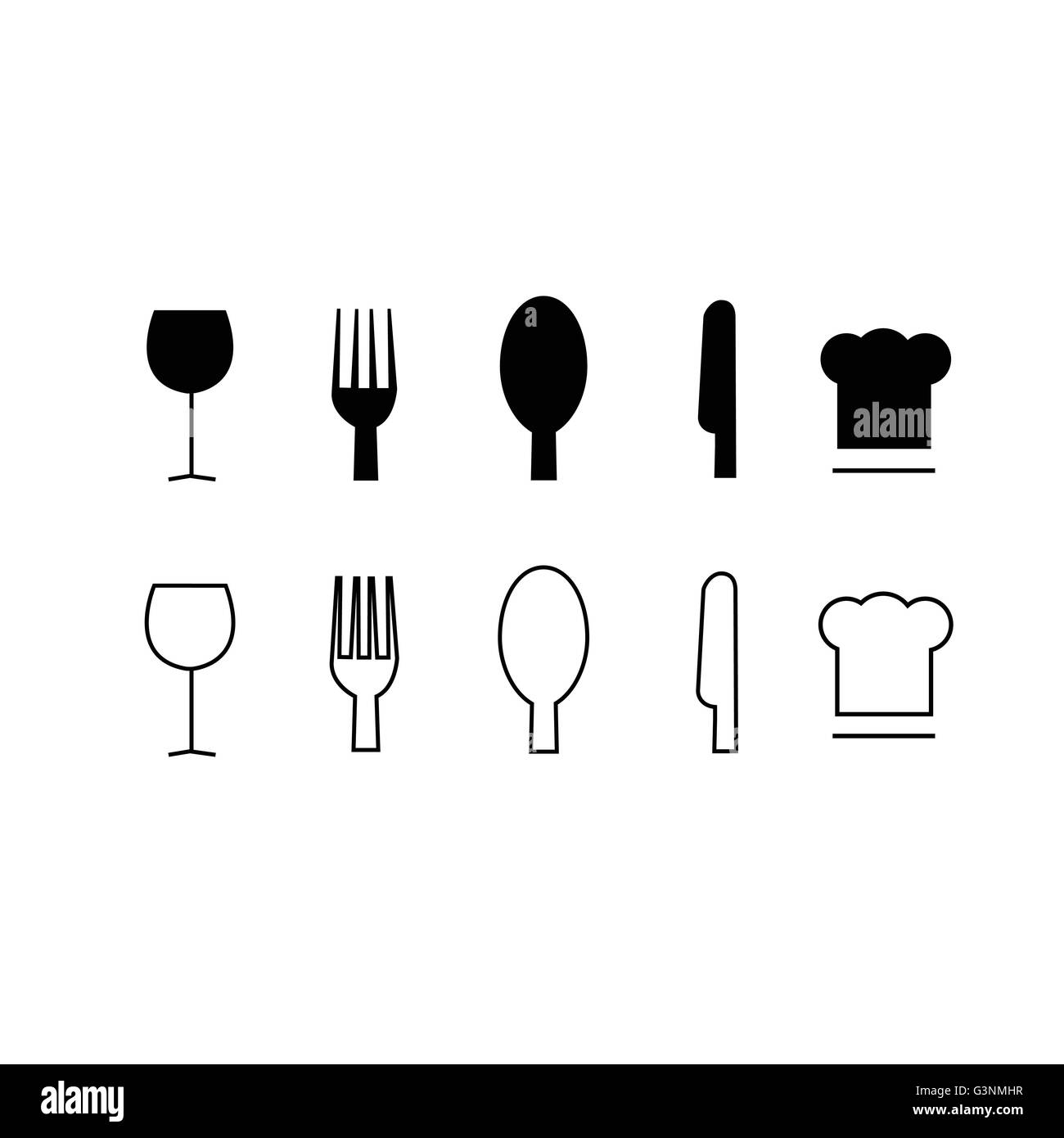 Set of trendy thin modern dining icons in select and deselect Stock ...