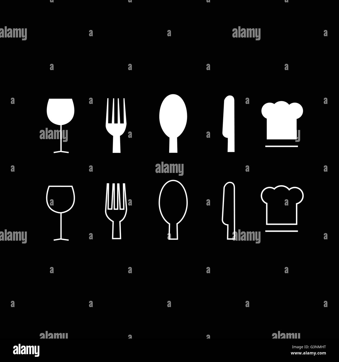 Set of trendy thin modern dining icons in select and deselect Stock ...