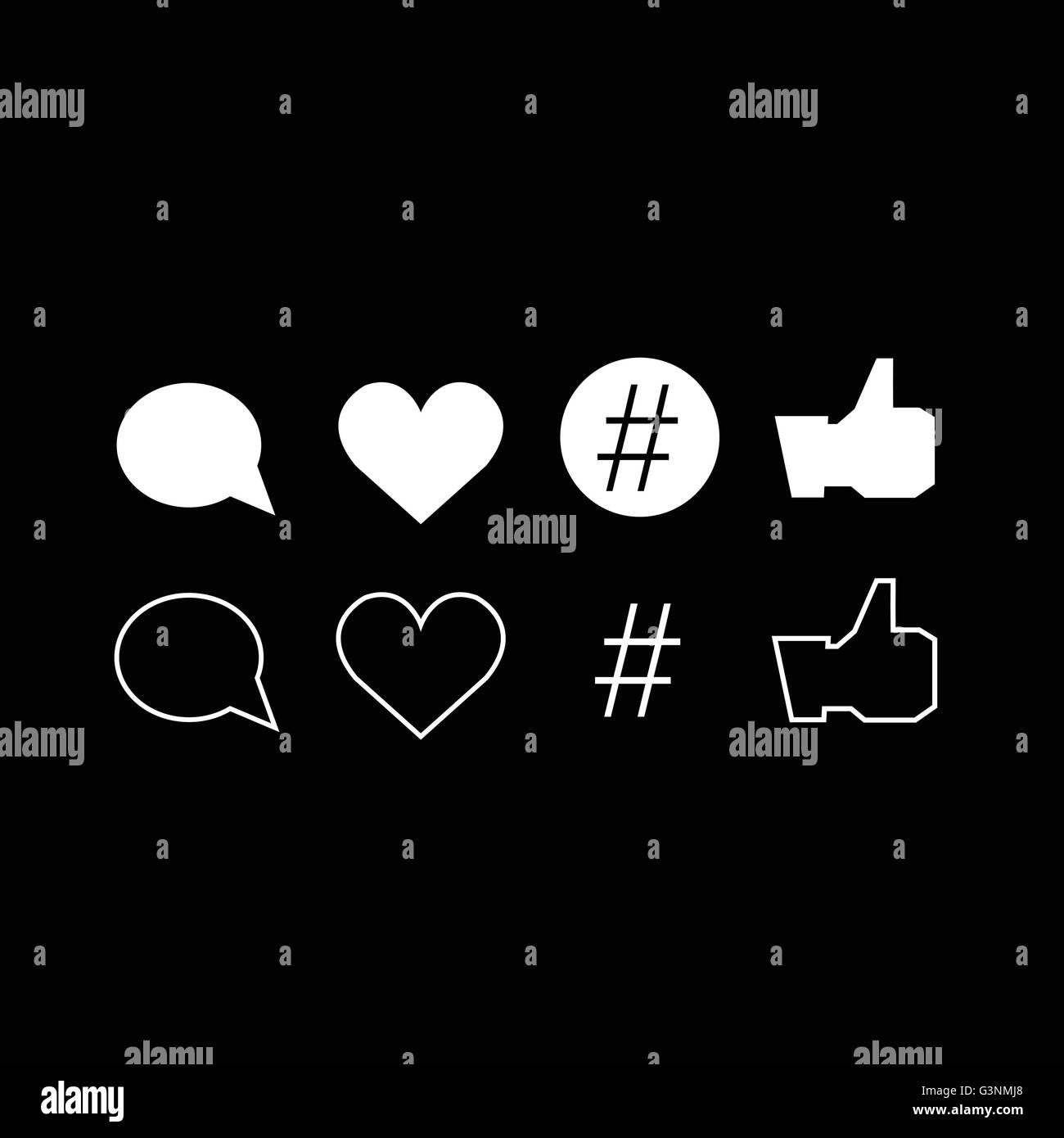 Set of trendy thin modern social media icons in select and deselect ...