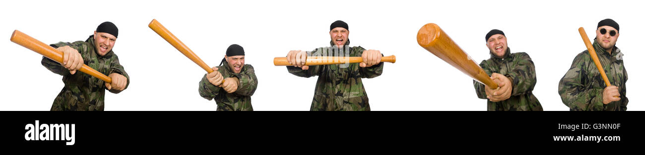 Soldier with baseball bat on white Stock Photo - Alamy