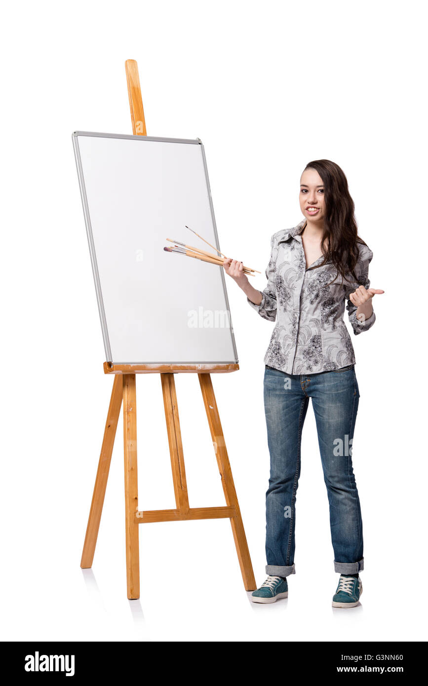 Female artist drawing picture isolated on white background Stock Photo ...
