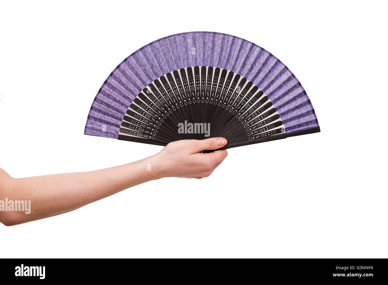 Hand holding fan isolated on white background Stock Photo - Alamy