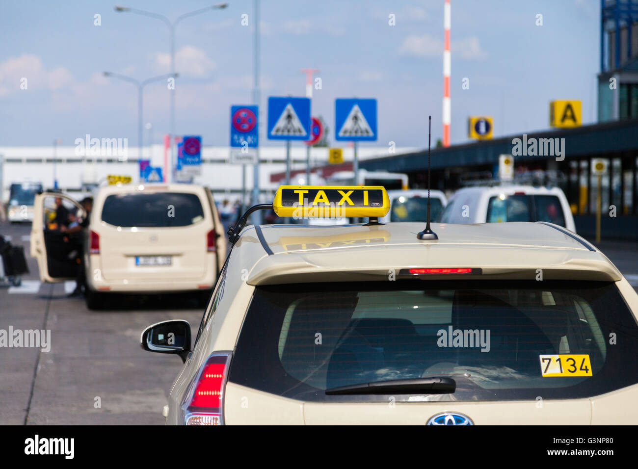 BERLIN / GERMANY - JUNE 4, 2016: german taxi cars stands on airport ...