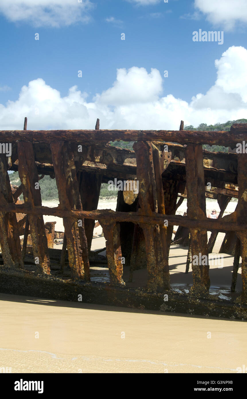 Details of the interior of the SS Maheno luxury shipwreck on clear blue ...