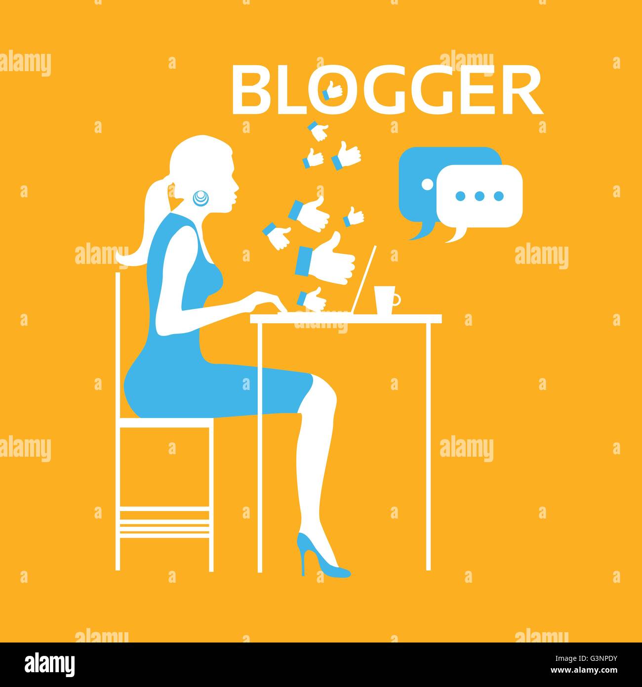 Silhouette Girl Blogger Typing Laptop Stock Vector Image & Art - Alamy