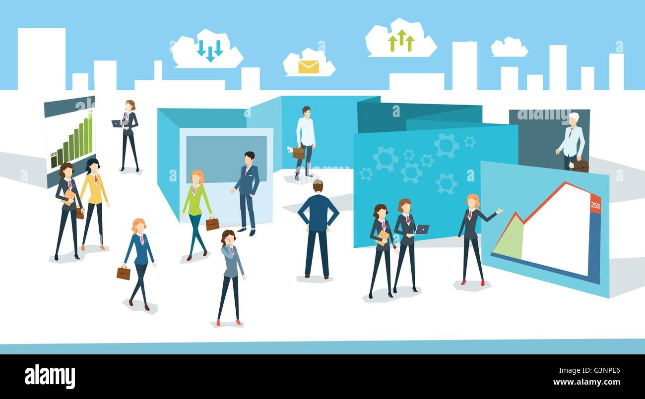 Businesspeople Crowd Office Interior Business Team People Stock Vector ...