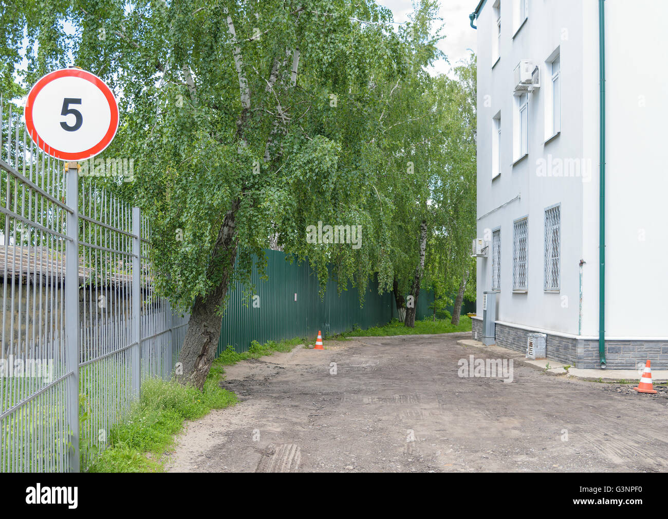 Road sign limiting the maximum speed of movement of vehicles 5 km per ...