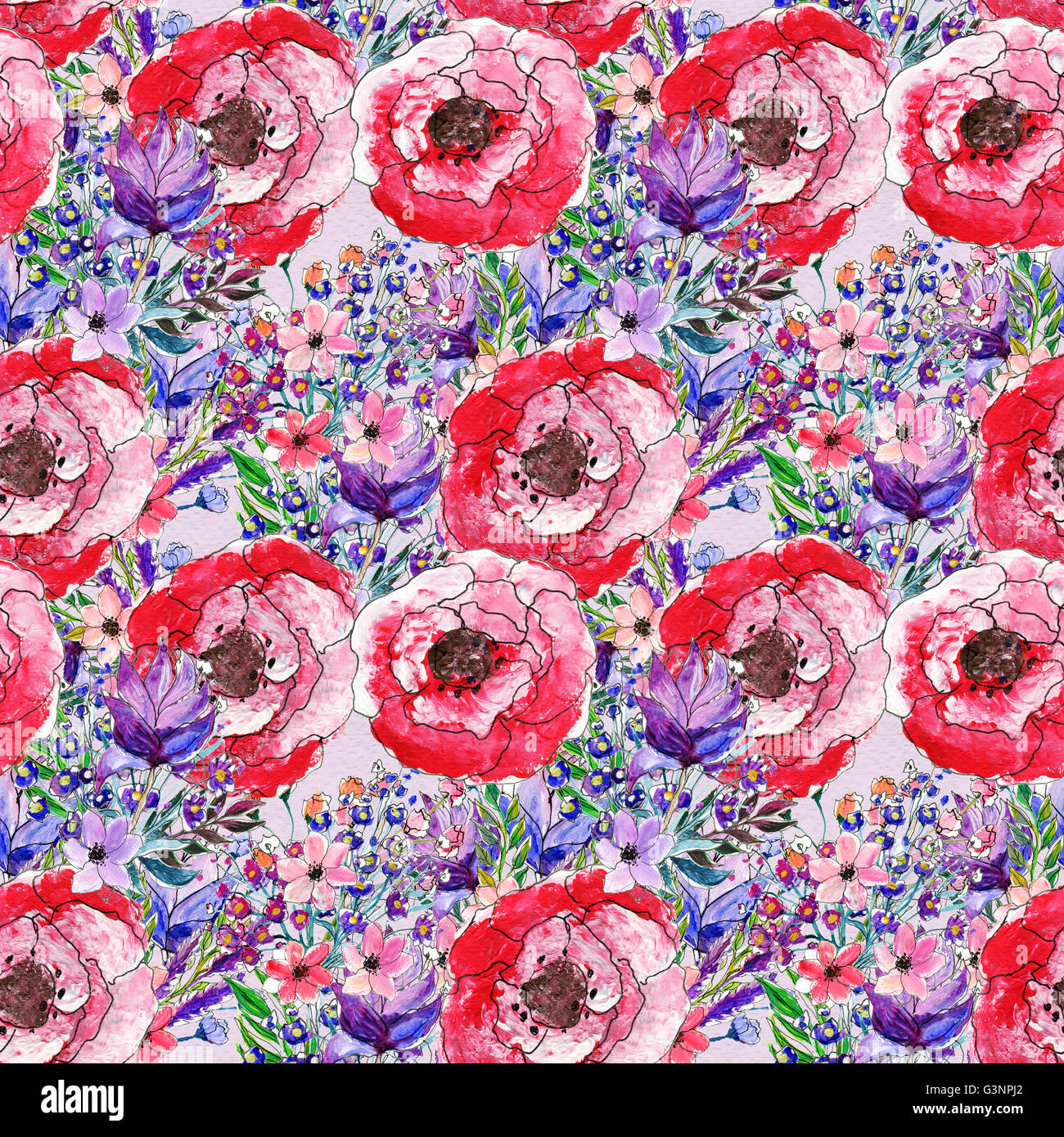 Seamless watercolor floral pattern Stock Photo - Alamy