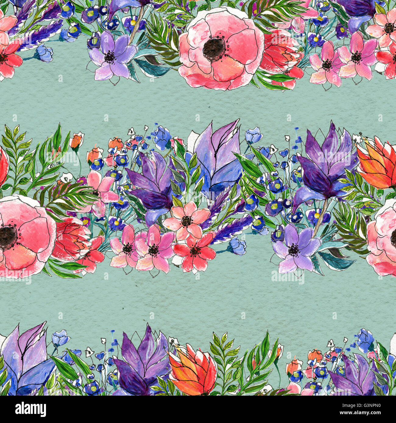Seamless watercolor floral pattern Stock Photo - Alamy