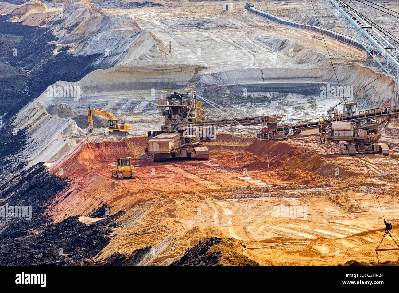 open mining pit with heavy machinery Stock Photo - Alamy
