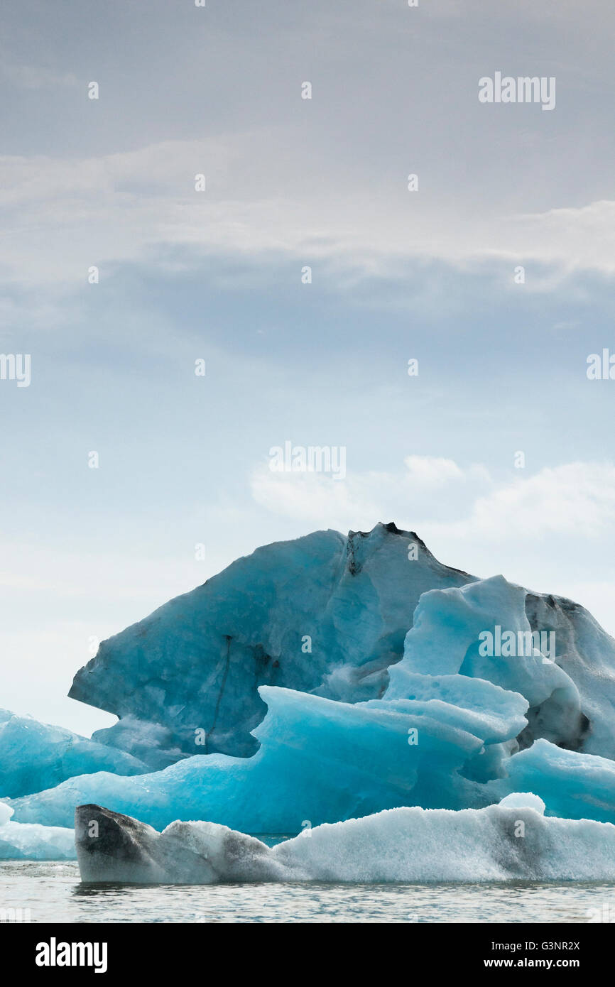 Large blue arctic icebergs float in the Glacial Lagoon, Jokulsaflon ...