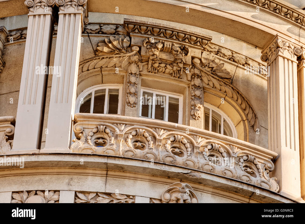 stone facade on classical building with ornaments and sculptures Stock ...