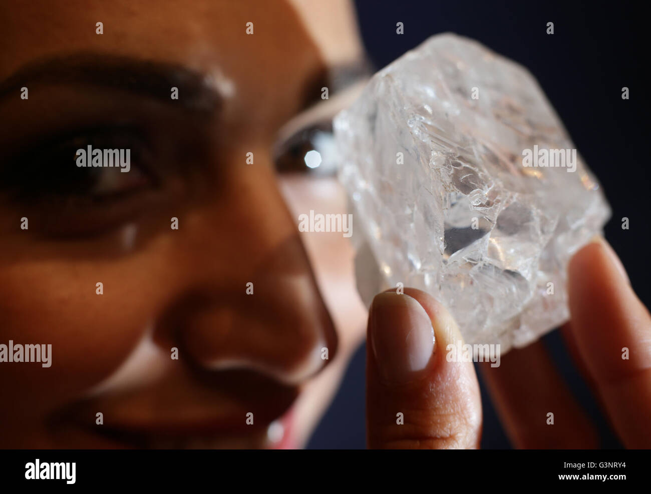 Sotheby's model Charlene Bonnithon holds the 1109 carat 'Lesedi La Rona ...