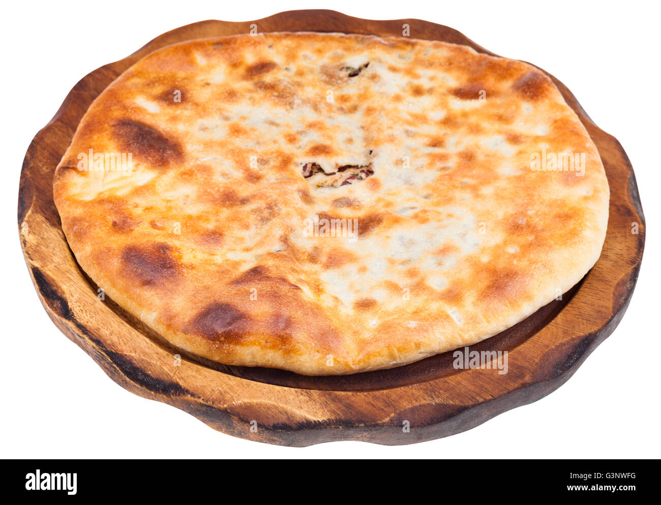 traditional georgian cuisine - bean filled bread (Lobiani) on wooden ...