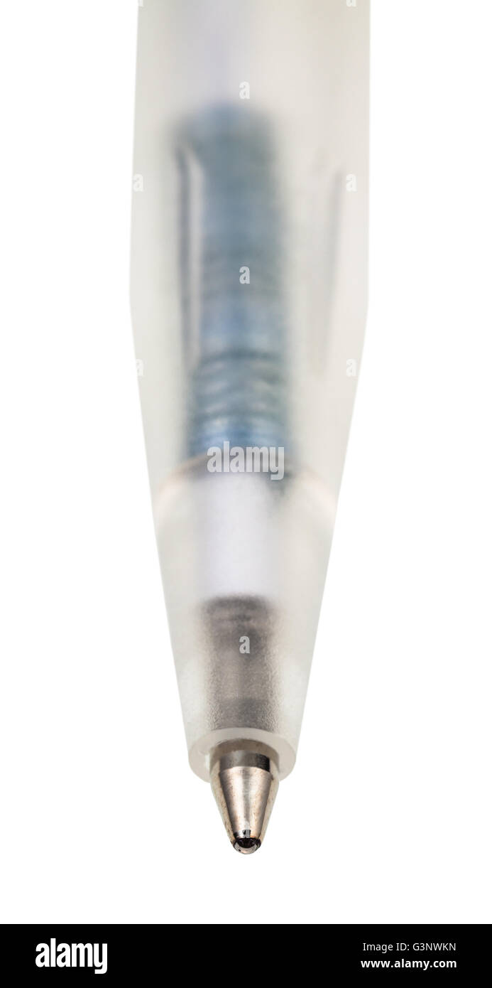 tip of plastic ballpoint pen close up isolated on white background ...
