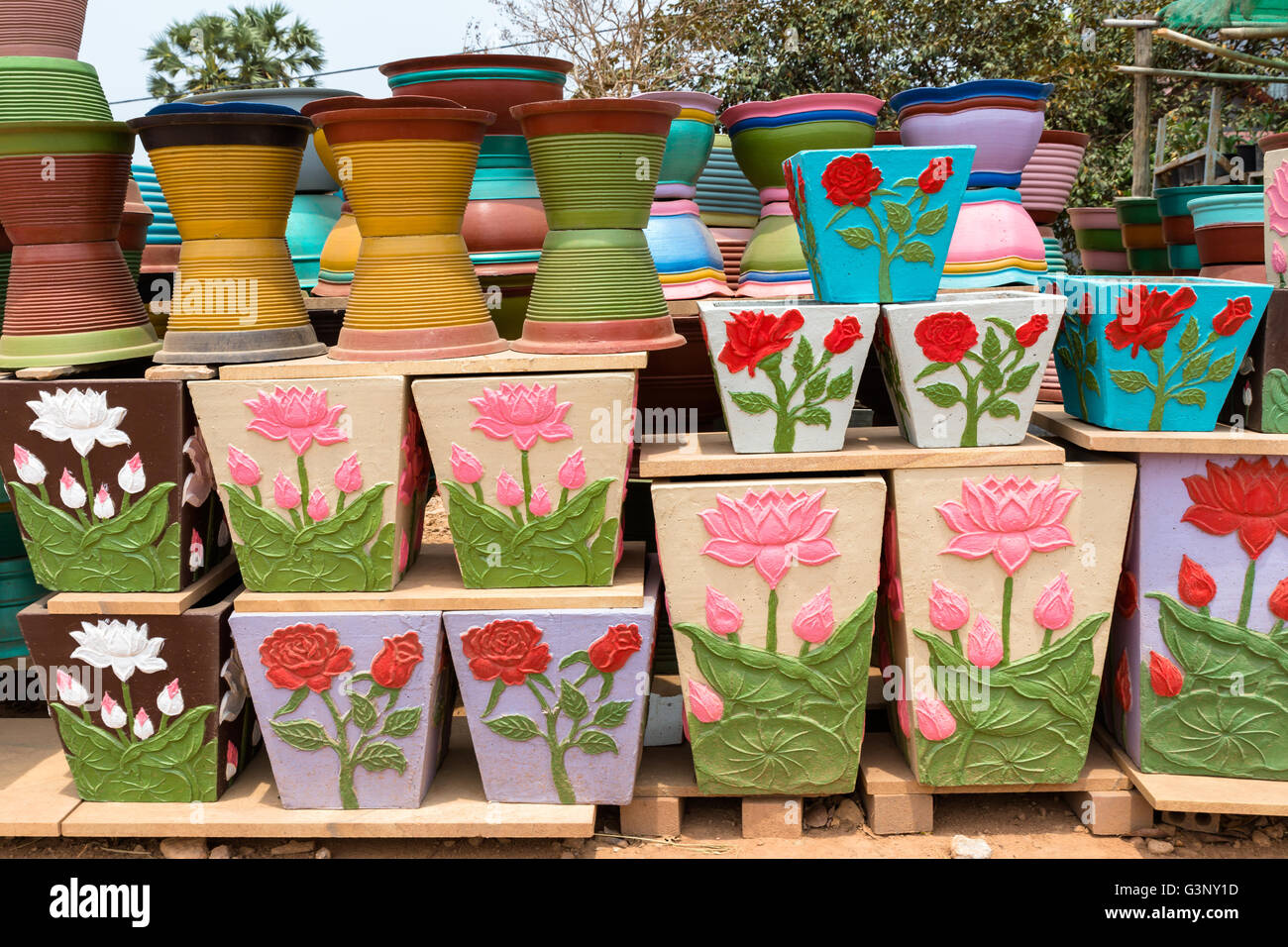 stone pots for flowers Stock Photo - Alamy