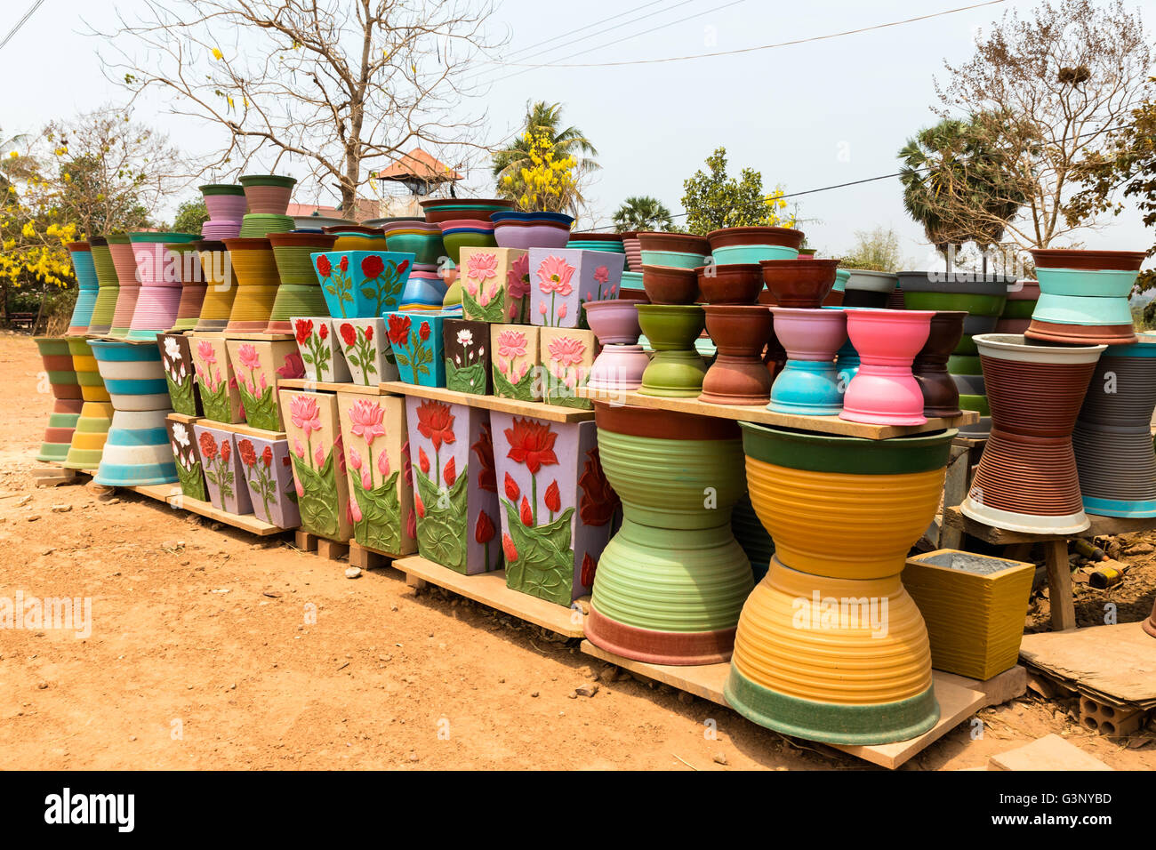 stone pots for flowers Stock Photo - Alamy