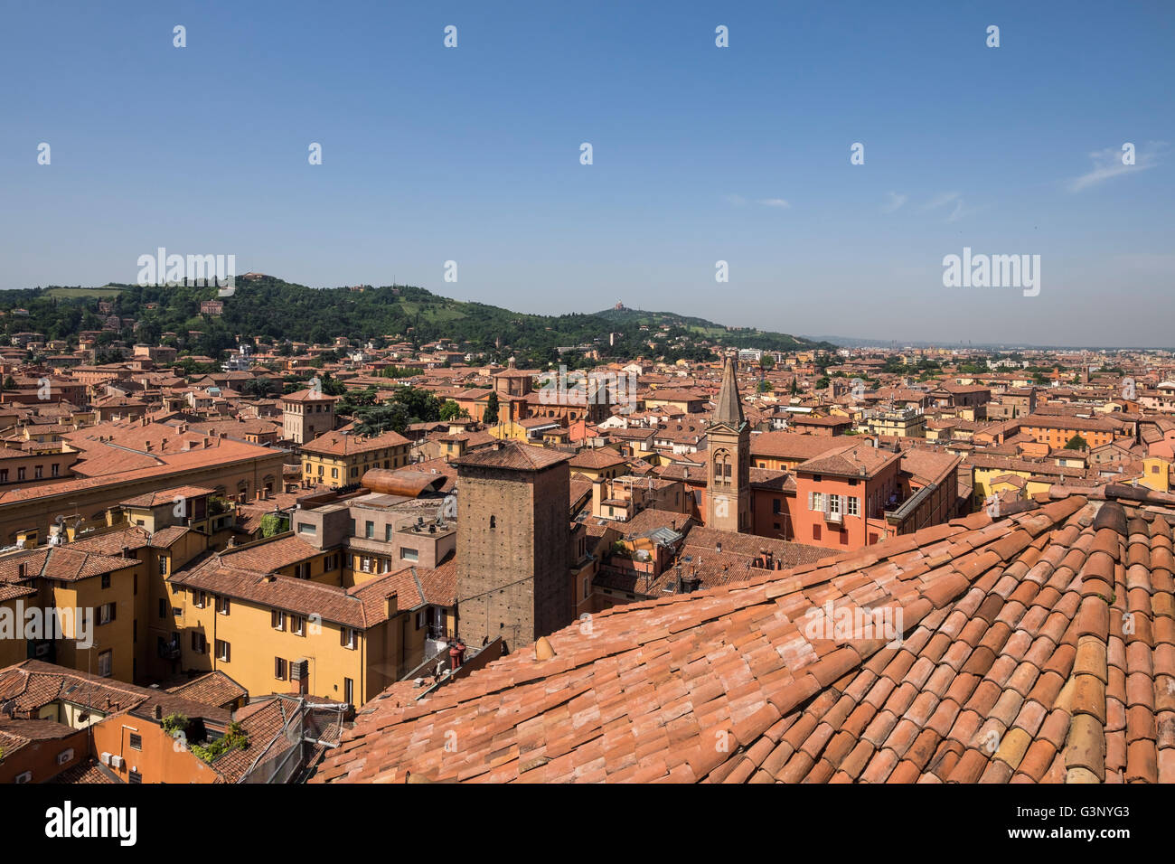 Views over the red terracotta tiled rooftops of Bologna Italy Stock ...