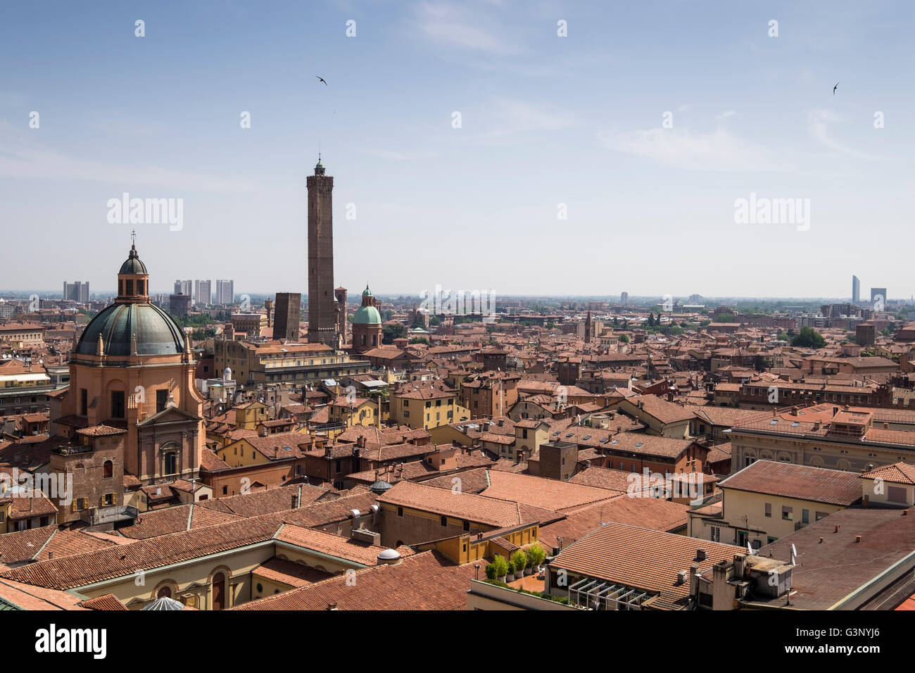 Views over the red terracotta tiled rooftops of Bologna Italy Stock ...