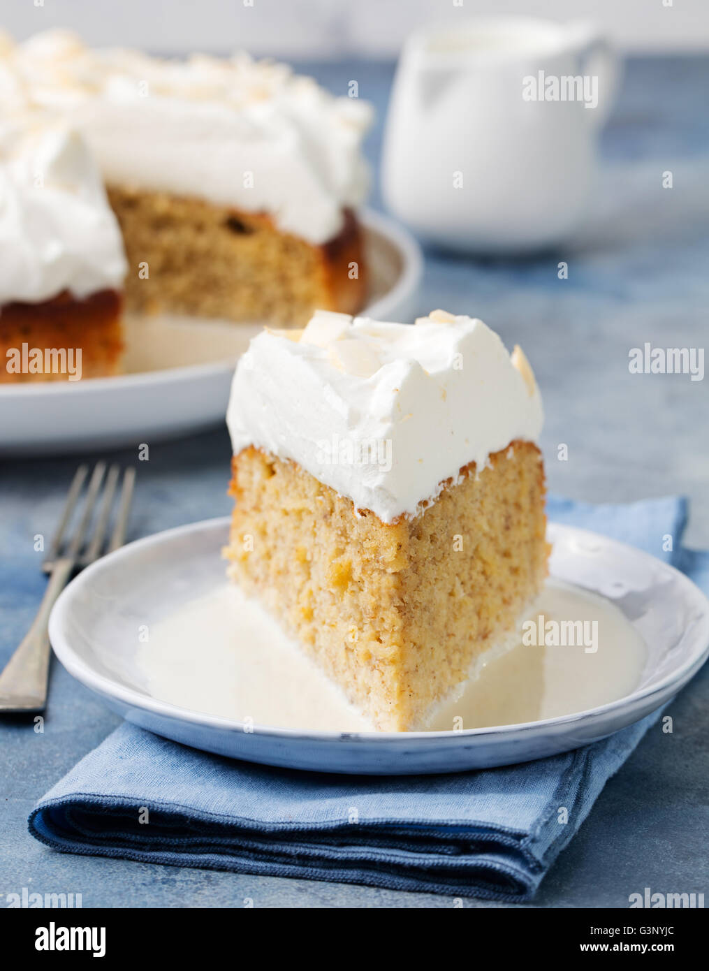 Three milk cake with coconut Dessert Latin America Stock Photo - Alamy