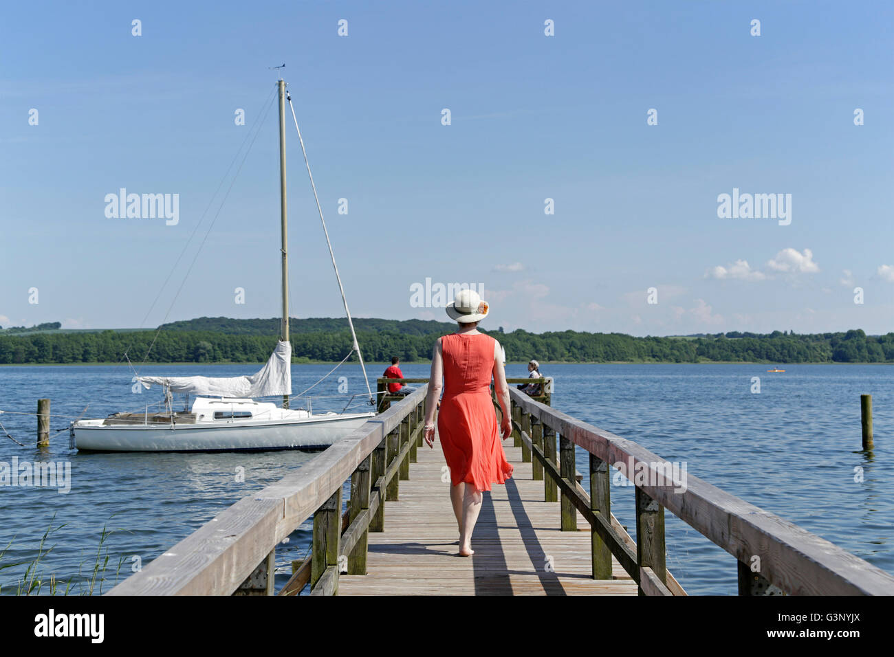 landing stage, Lake Ratzeburg, Gross Sarau, Schleswig-Holstein, Germany ...