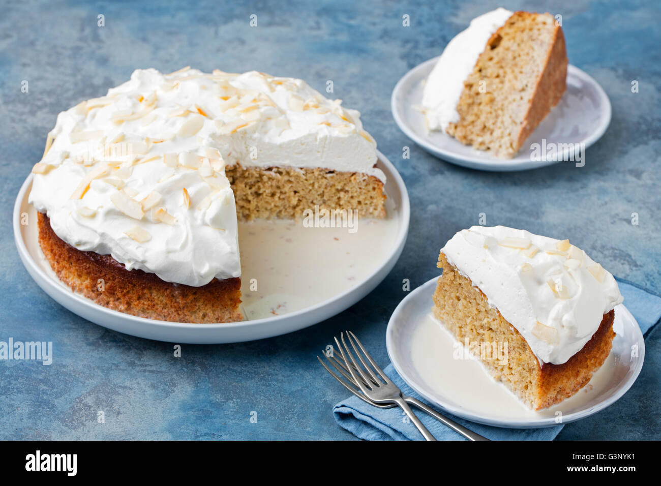 Three milk cake with coconut Dessert Latin America Stock Photo - Alamy