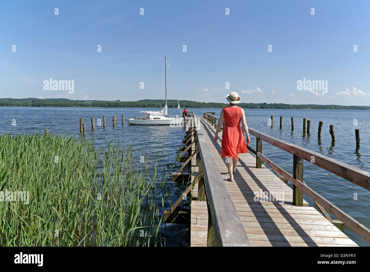 landing stage, Lake Ratzeburg, Gross Sarau, Schleswig-Holstein, Germany ...