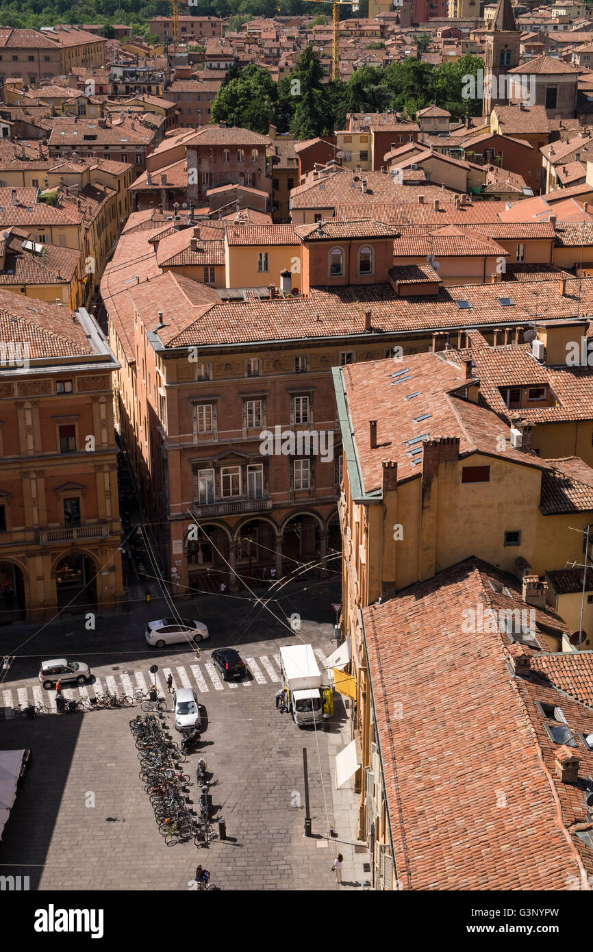 Views over the red terracotta tiled rooftops of Bologna Italy Stock ...