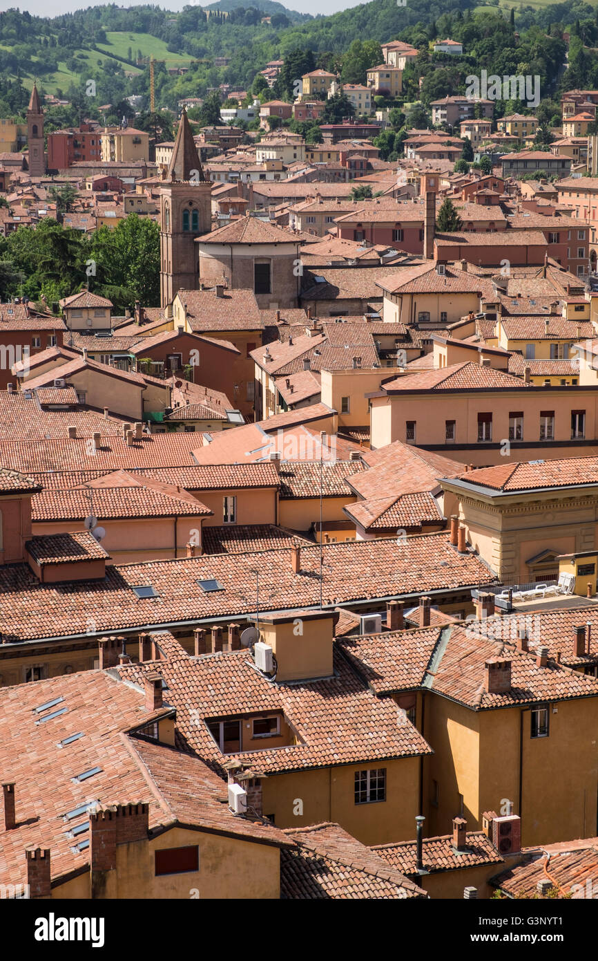 Views over the red terracotta tiled rooftops of Bologna Italy Stock ...