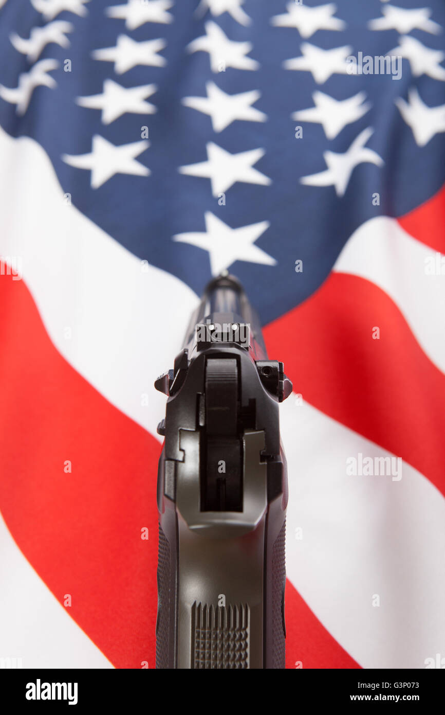 Part of national flags with hand gun over it series- United States of ...