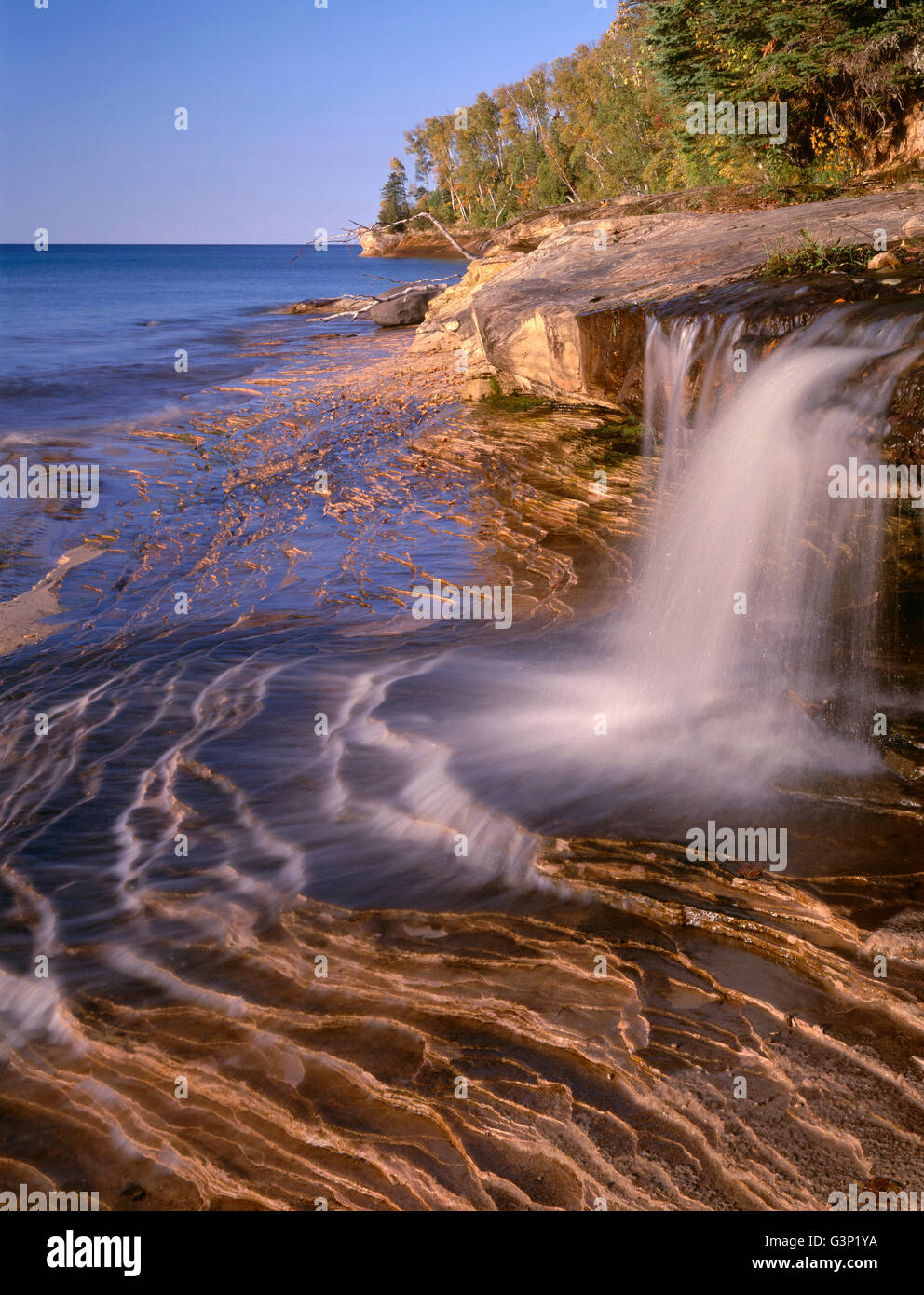 Beach waterfall pictured rocks michigan hi-res stock photography and ...
