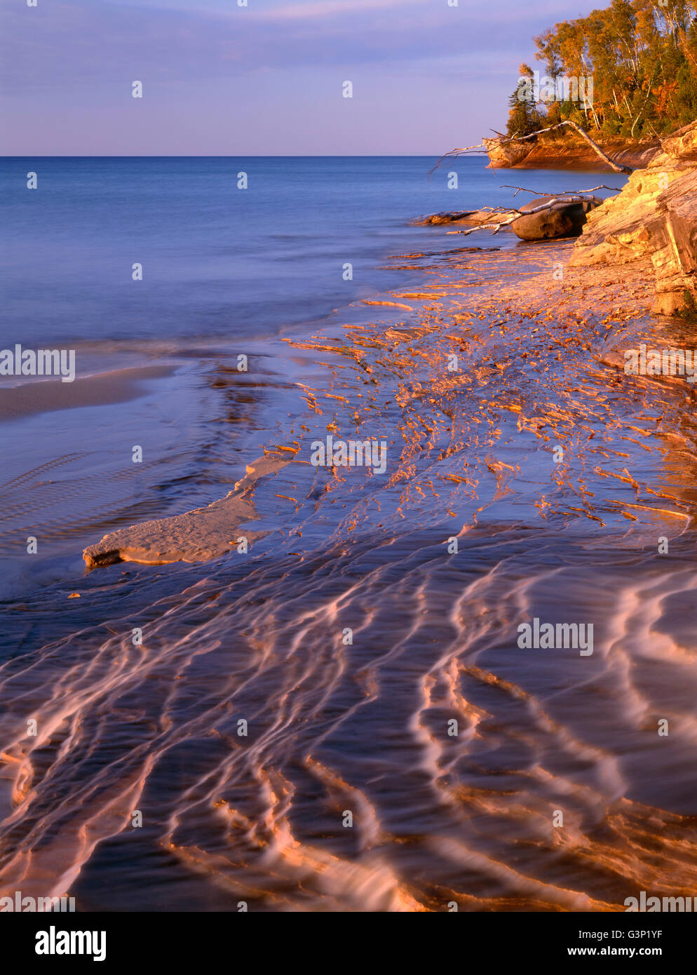 USA, Michigan, Pictured Rocks National Lakeshore, Small waterfall ...