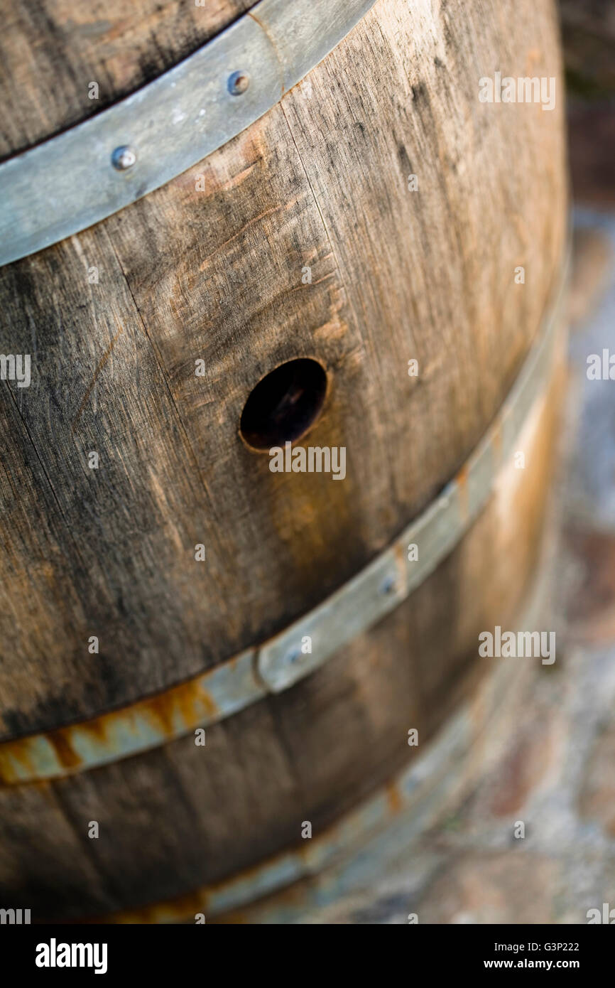 Close up of an old oak barrel in a winery Stock Photo - Alamy