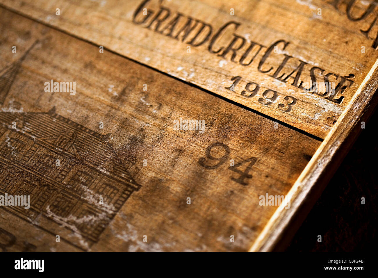 Old wine box in a French winery Stock Photo - Alamy