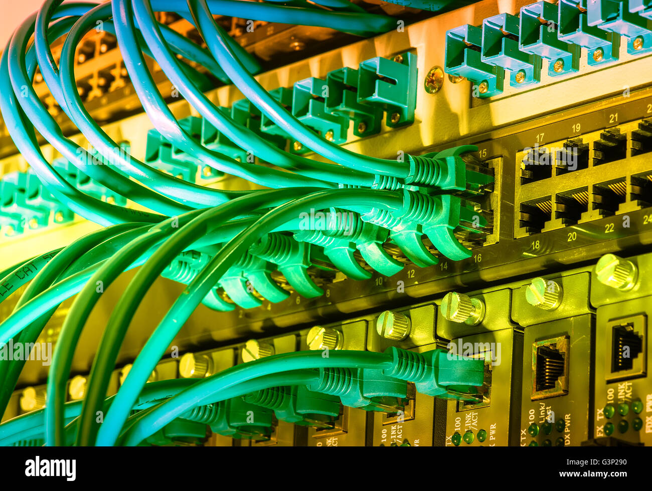 Network panel, switch and cable in data center Stock Photo - Alamy