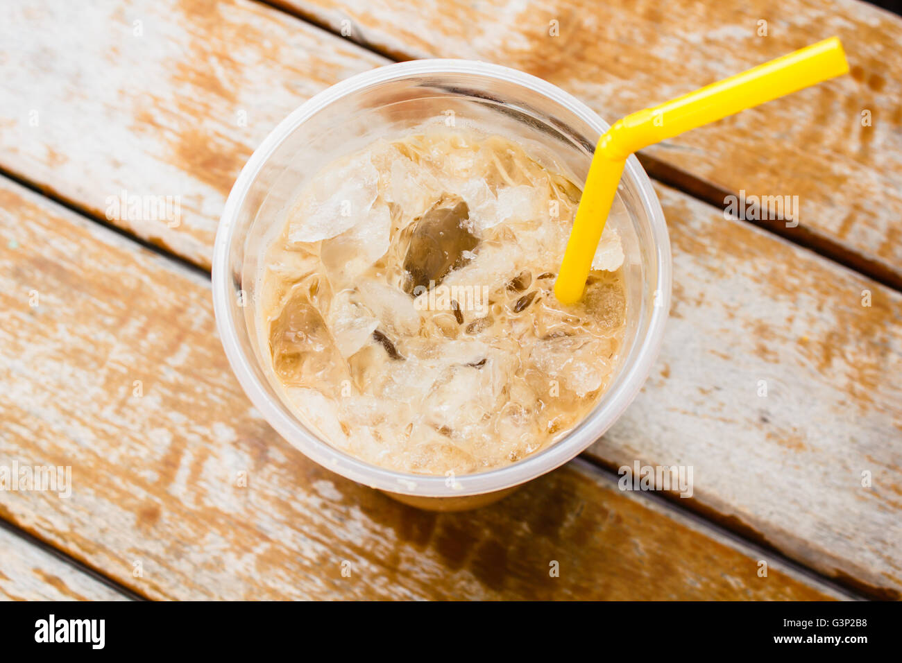 Iced coffee on wood background Stock Photo - Alamy